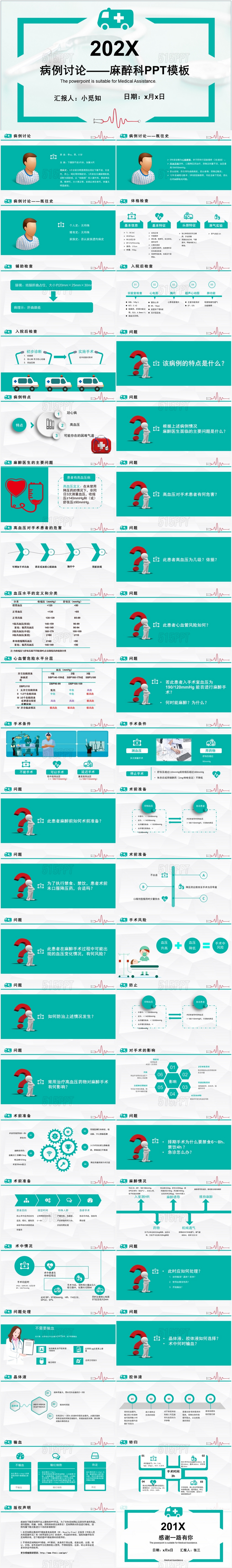 病例讨论麻醉科PPT模板论病例分析 515PPT
