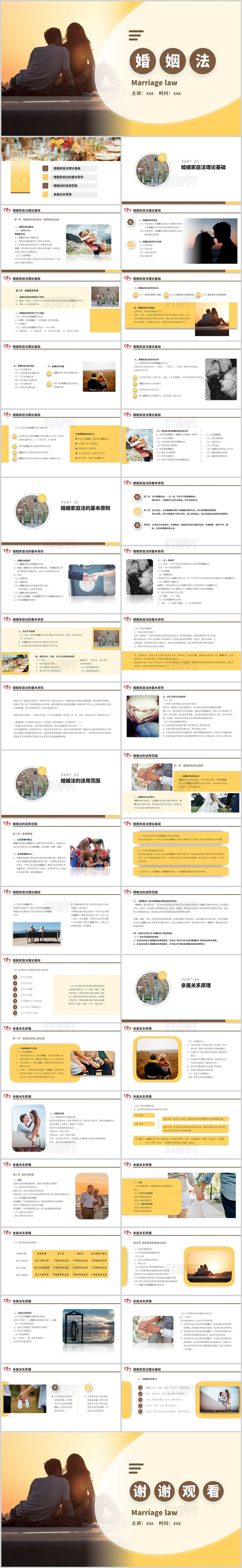 棕色黄色商务简约婚姻法法律培训PPT模板 515PPT