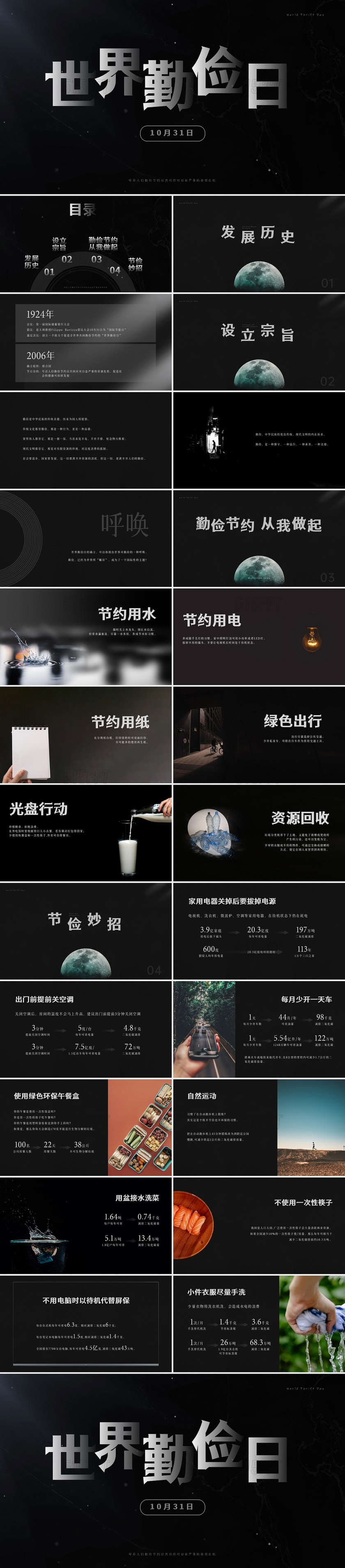 黑色世界勤俭日资源浪费保护ppt 515PPT