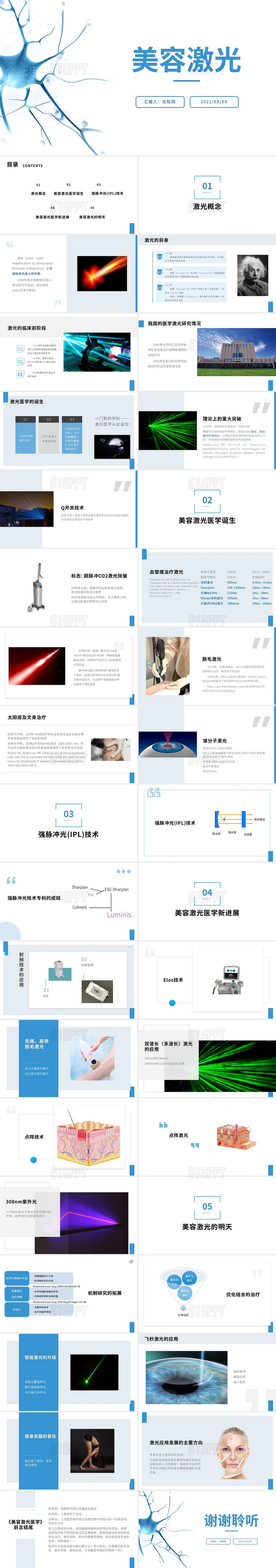 白色简洁医疗美容激光ppt课件 515PPT