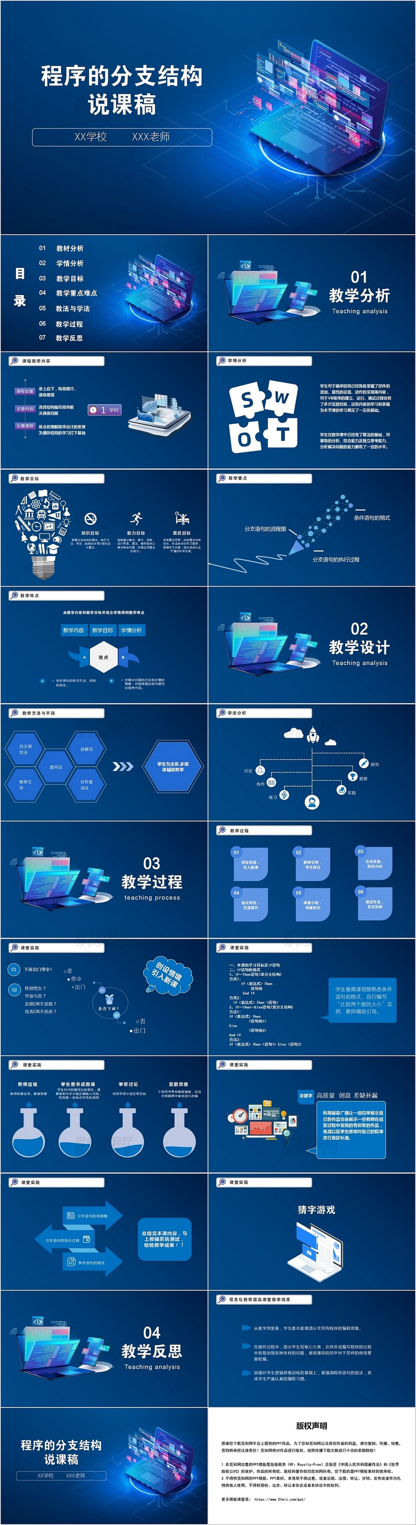 蓝色简约风程序的分支结构说课PPT程序的分支结构说课稿 515PPT