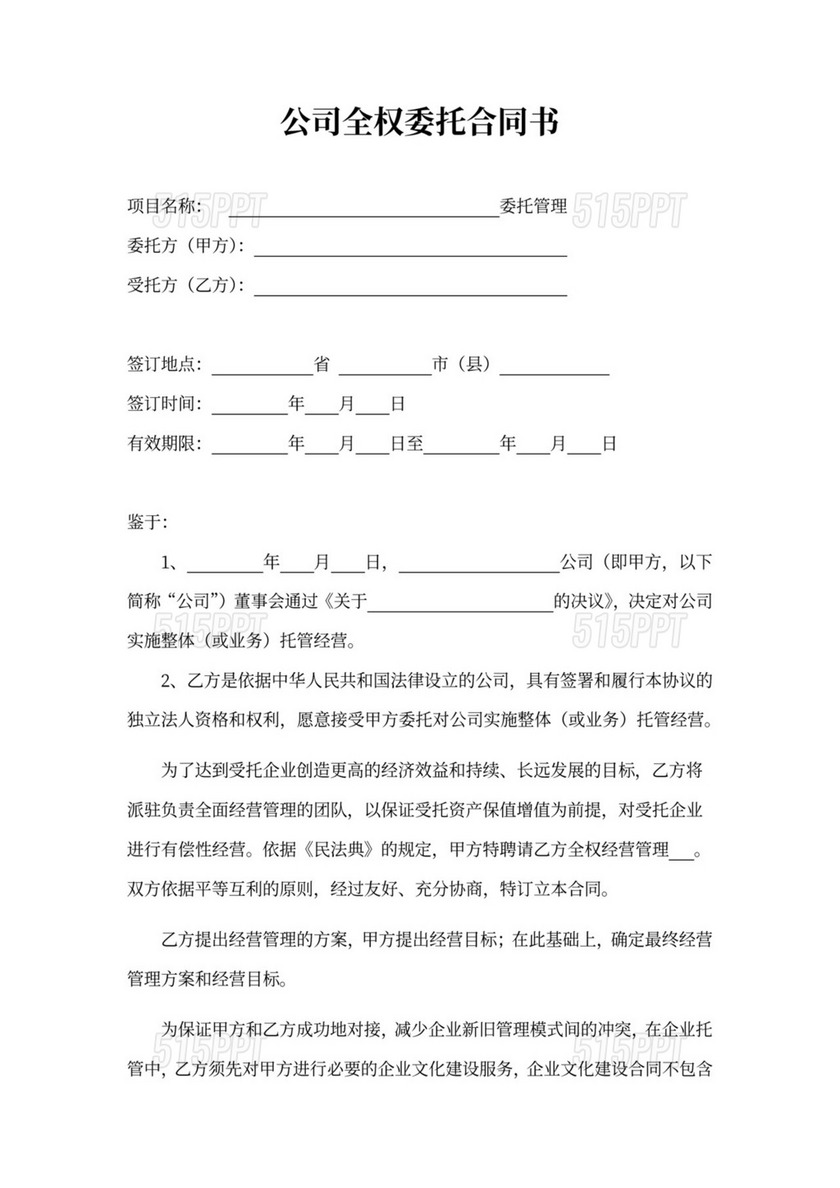 公司全权委托合同 515PPT