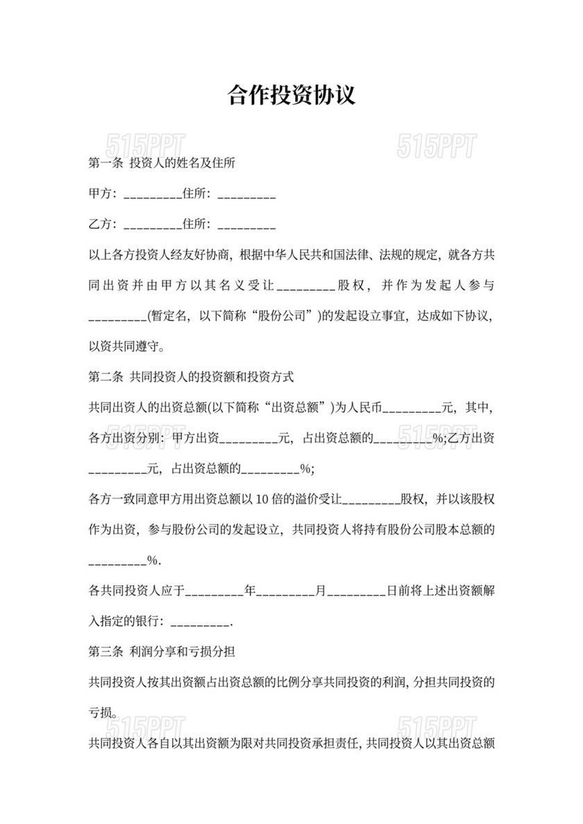 合作投资协议 515PPT