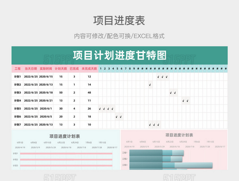 粉蓝色小清新项目计划进度甘特图 515PPT