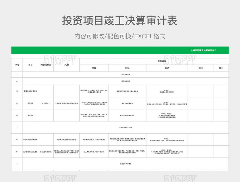 彩色简约投资项目竣工决算审计指引 515PPT