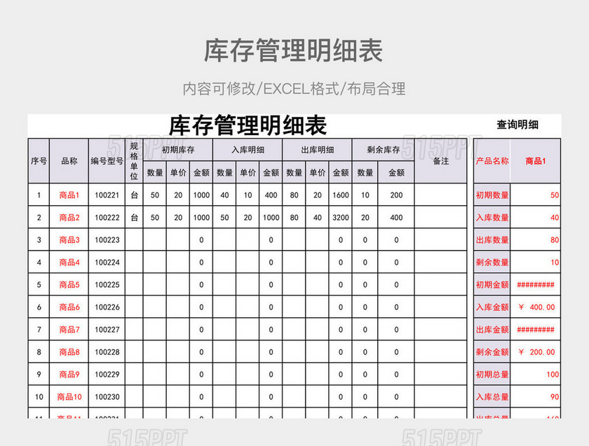 库存管理明细表 515PPT