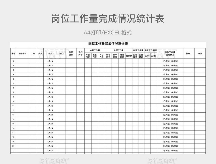 黑白简约岗位工作量完成情况统计表 515PPT