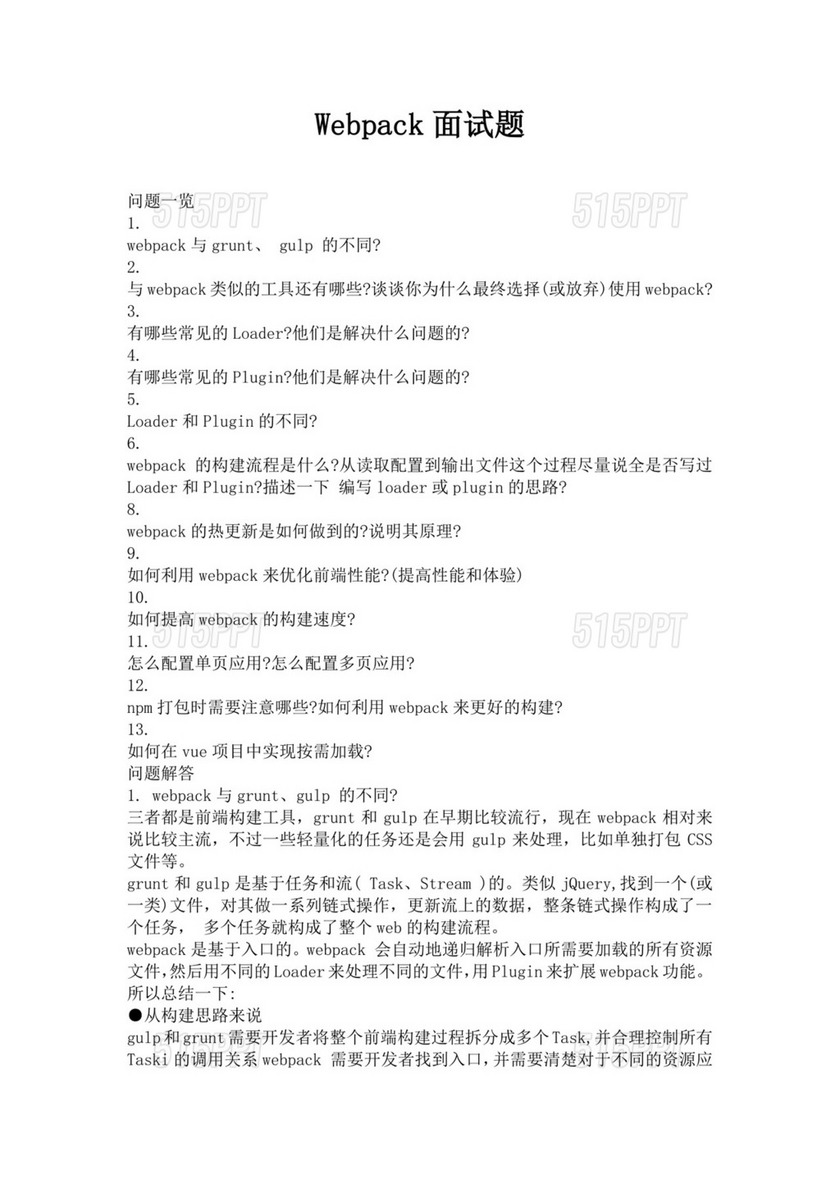 白色简约Webpack面试题 515PPT