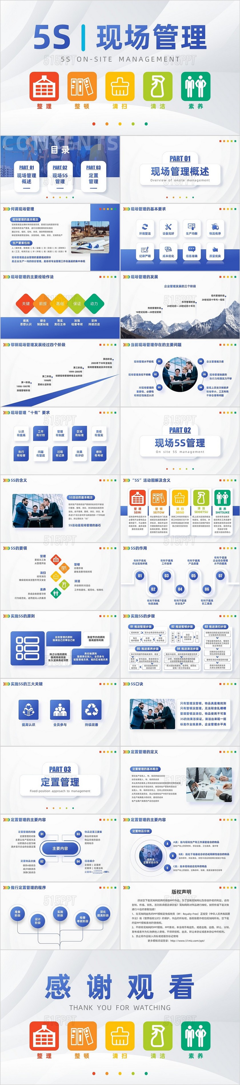 浅色模块现场管理5SPPT模版 515PPT