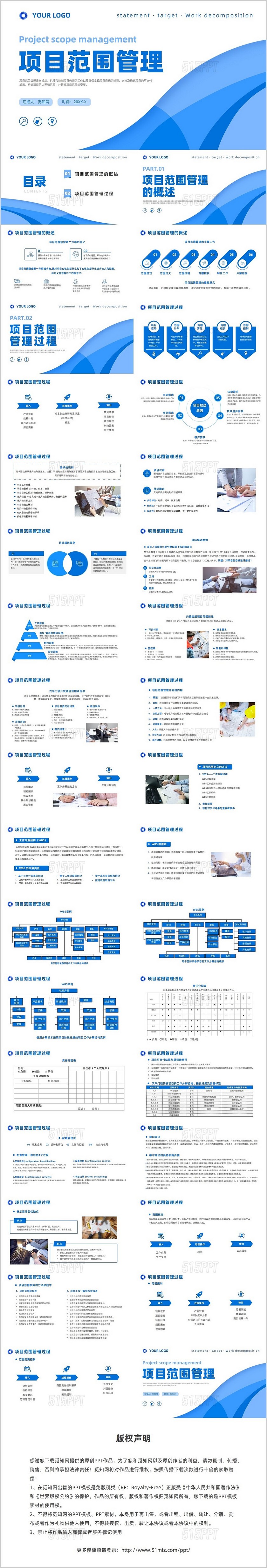 蓝色简约风项目范围管理培训pmp项目管理补充 515PPT