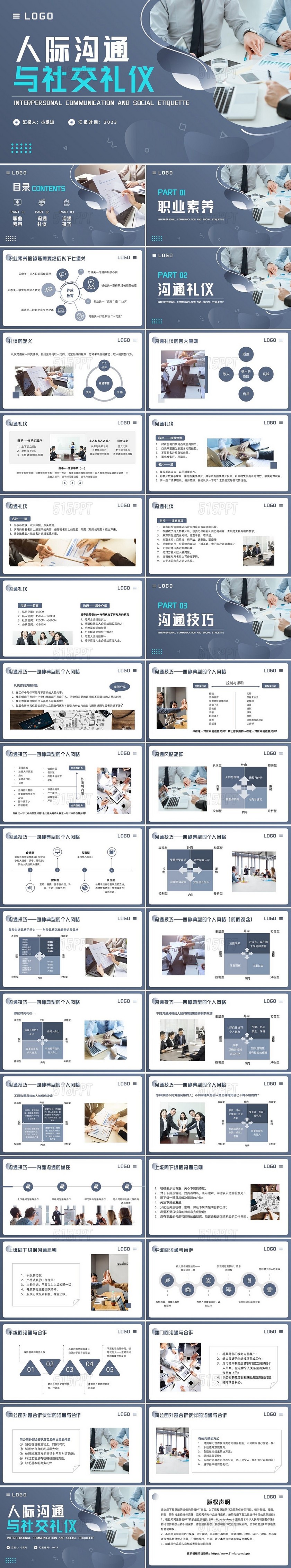 蓝色简约人际沟通与社交礼仪PPT模板宣传PPT动态PPT 515PPT